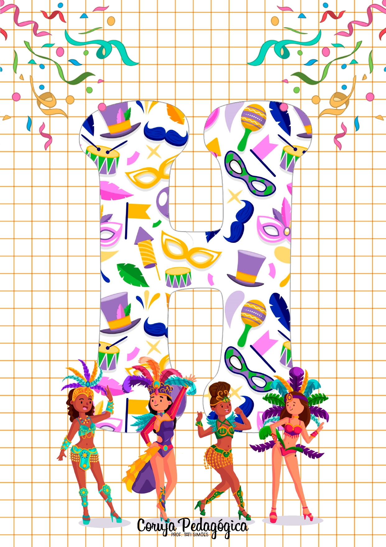 Cartaz com alfabeto de carnaval com foliões e serpentinas - Coruja ...