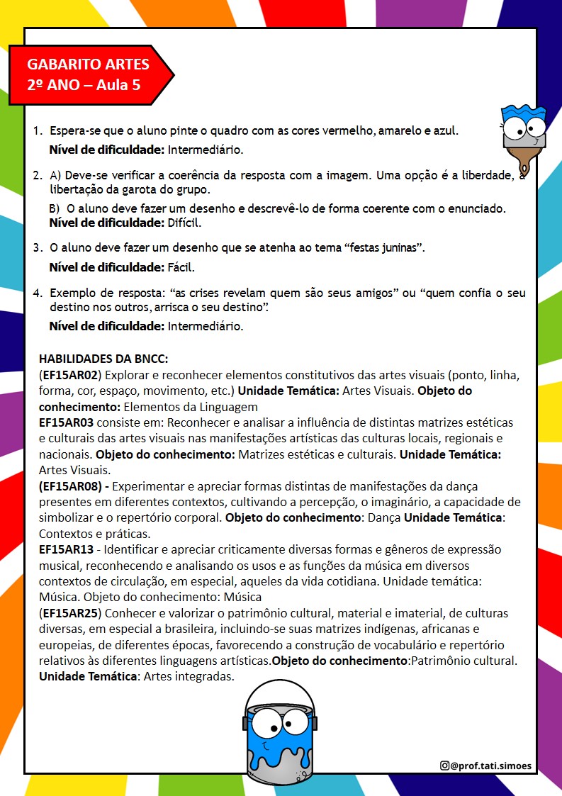 2º ano Artes aula 5 com gabarito - Coruja Pedagógica