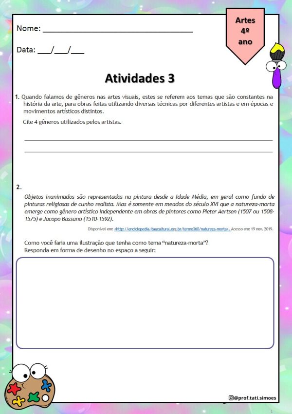 4º ano Artes aula 3 com gabarito - Coruja Pedagógica
