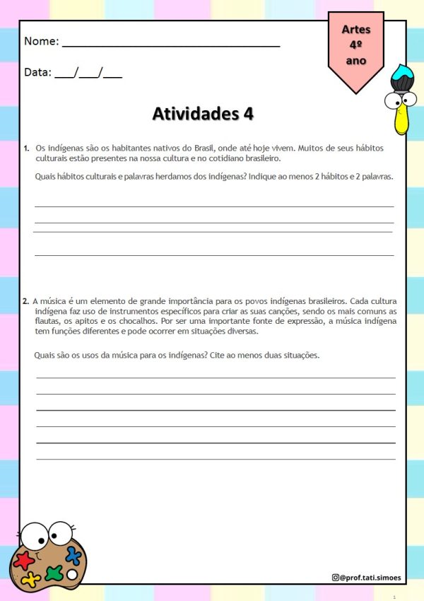 4º ano Artes aula 4 com gabarito - Coruja Pedagógica