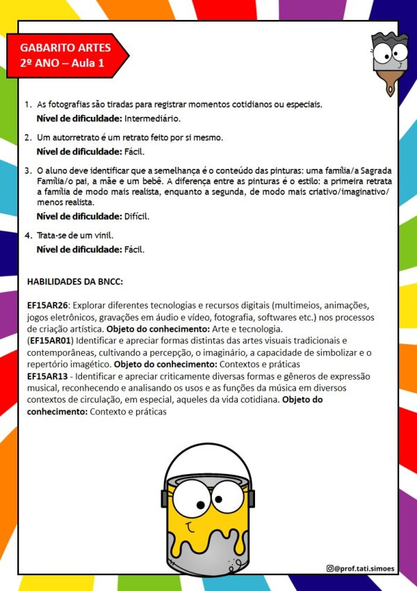 2º ano Artes aula 1 com gabarito - Coruja Pedagógica