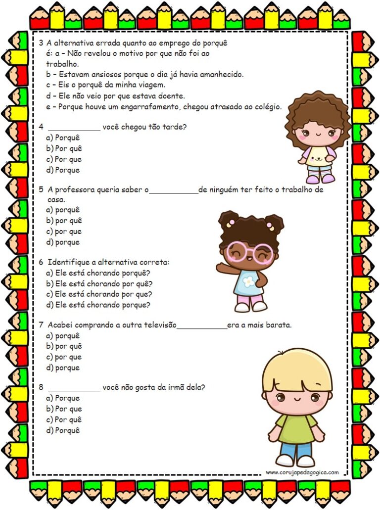 Atividades uso dos porquês - Coruja Pedagógica